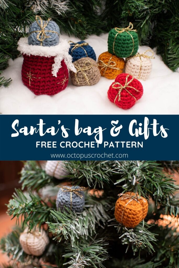 Santa's bag and gifts crochet pattern - Octopus Crochet